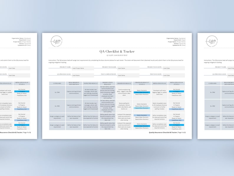 Quality Assurance Tracker, Quality Assurance Checklist, QA Tracker ...