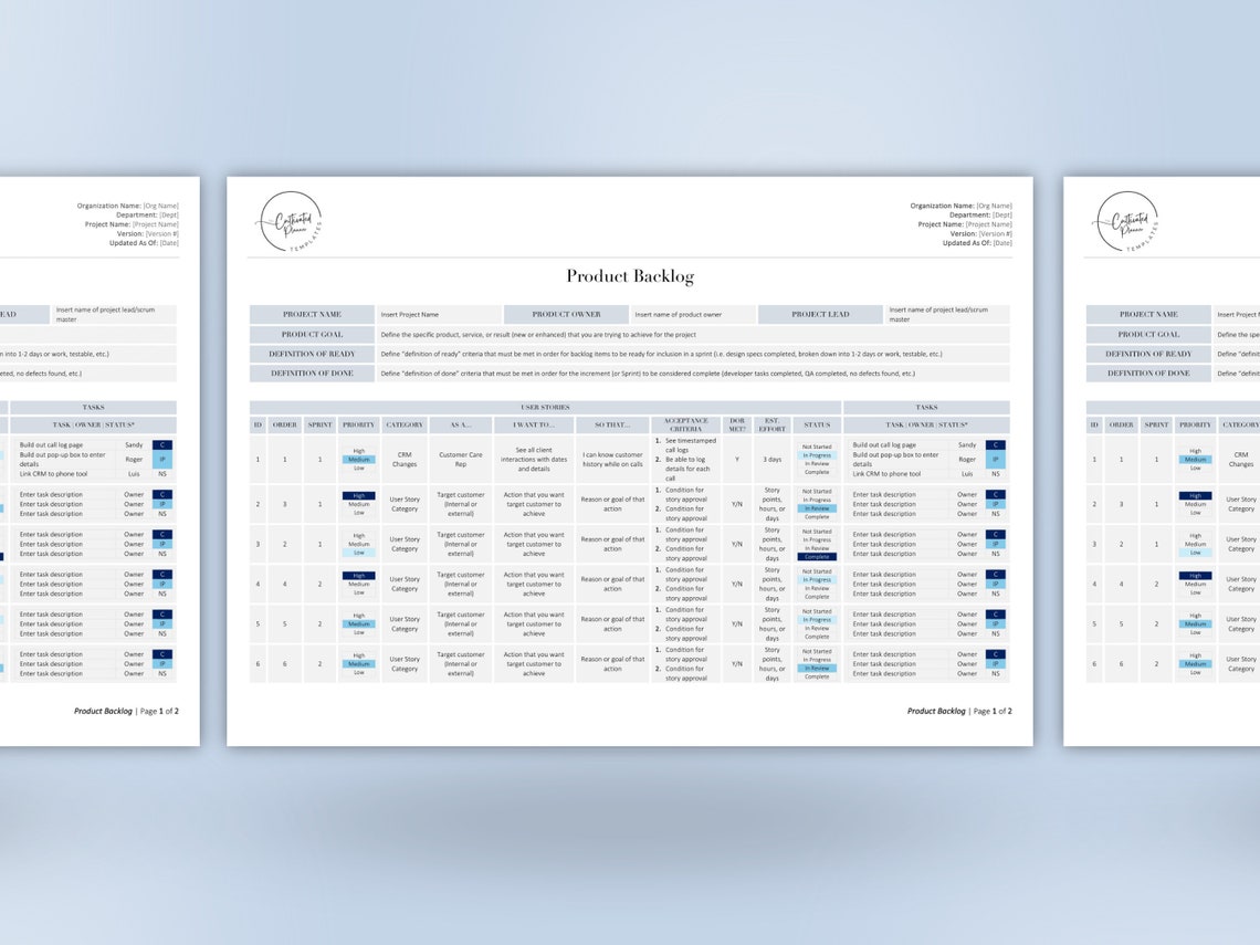 Product Backlog Template, Agile Project Template, User Story Template ...