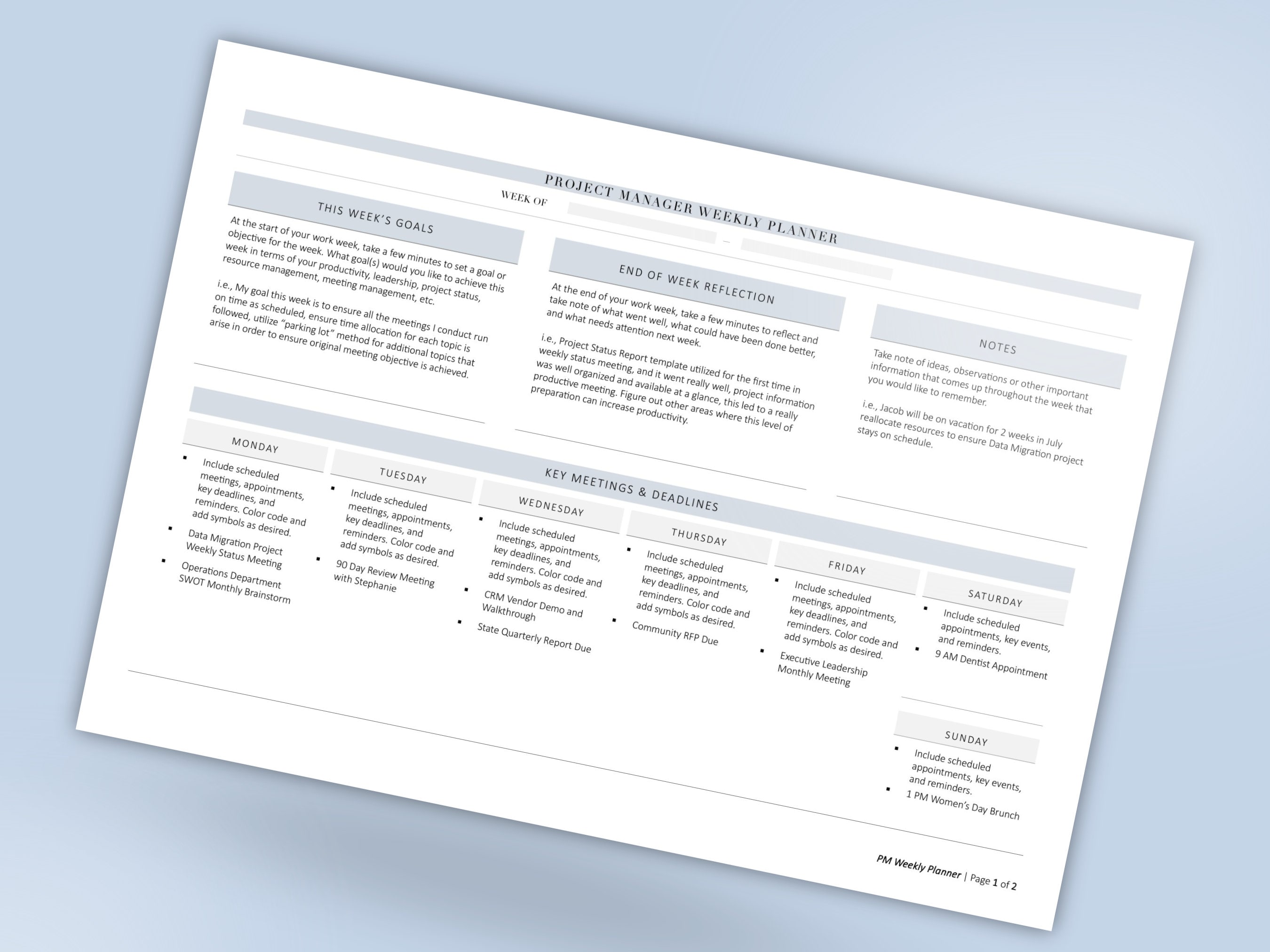Weekly Project Manager Planner, Weekly Planner, Project Management ...