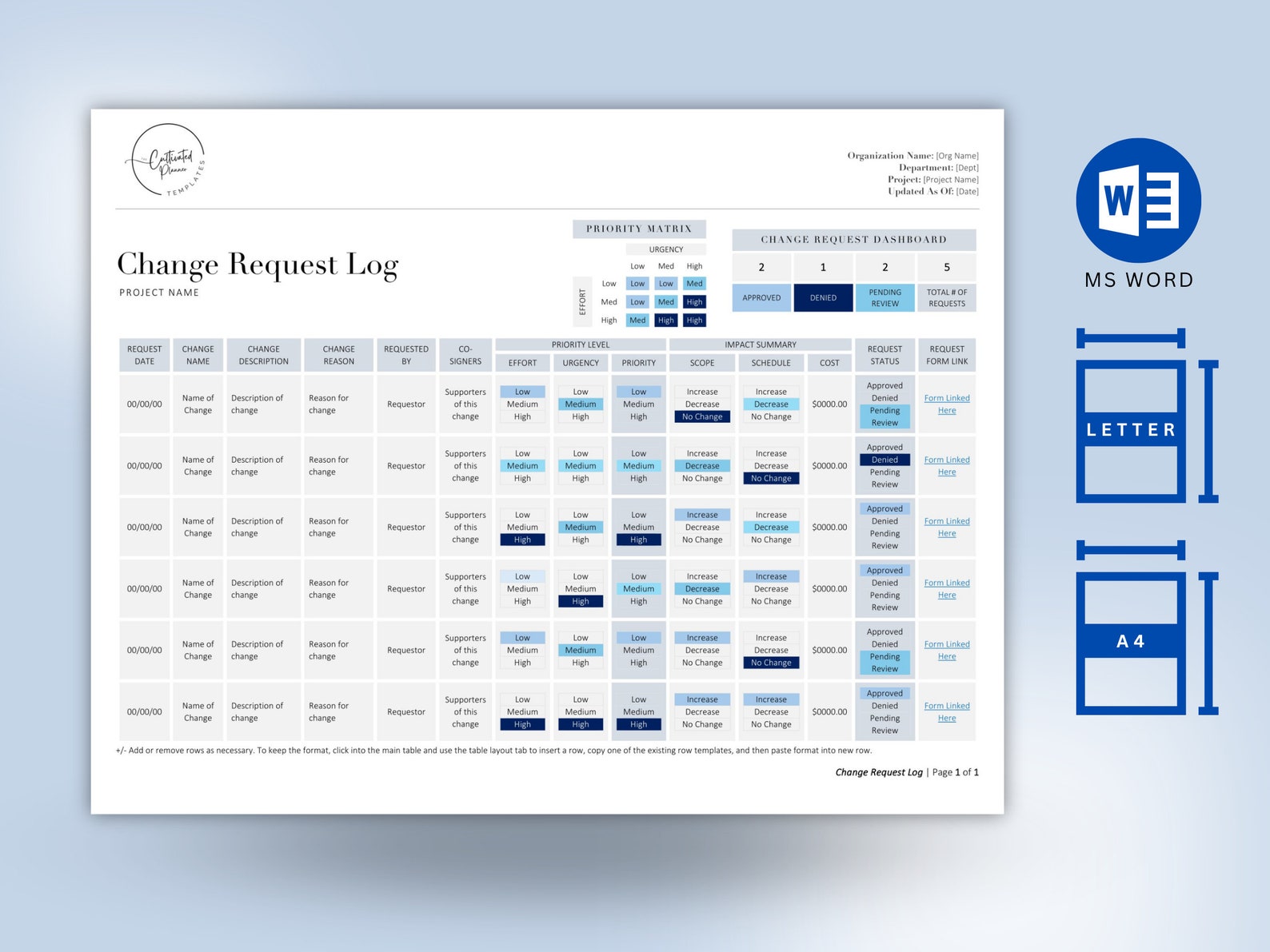 Change Request Log Template, Project Change Tracker, Project Management ...