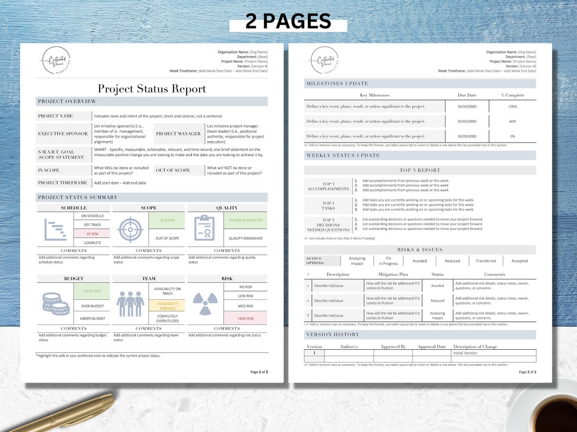 Project Status Report Template | Project Progress Report | Project ...