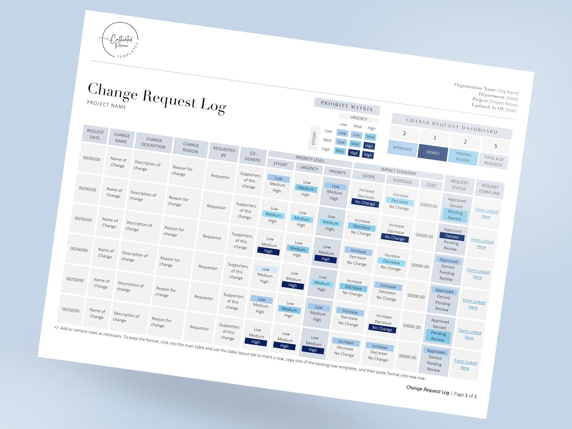 Change Request Log Template, Project Change Tracker, Project Management ...