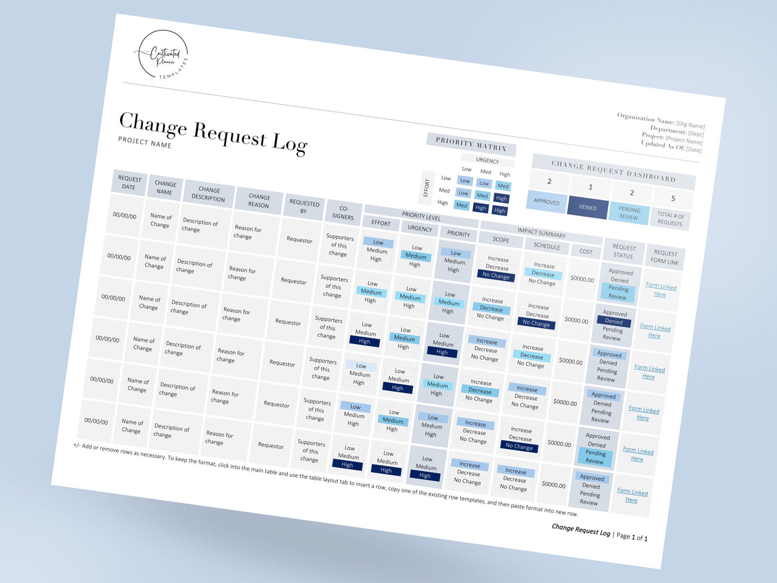 Change Request Log Template, Project Change Tracker, Project Management ...