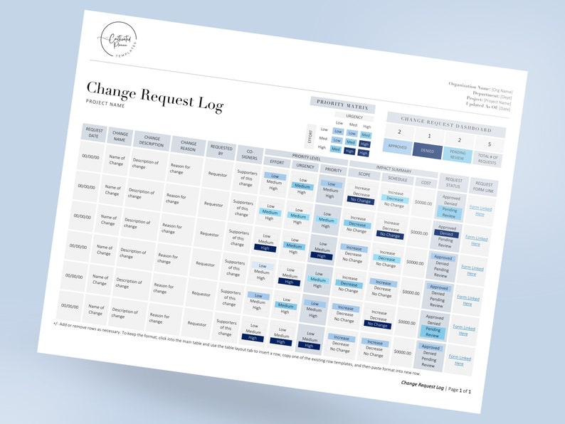Change Request Log Template, Project Change Tracker, Project Management ...