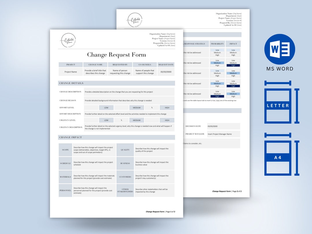 Change Request Form Template, Project Change Form, Project Management ...