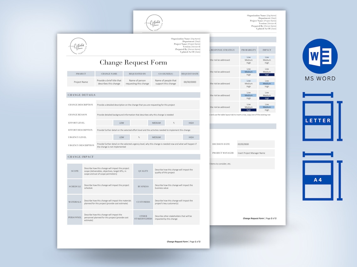 Change Request Form Template, Project Change Form, Project Management ...