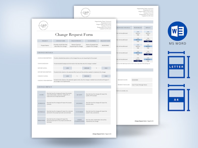 Change Request Form Template, Project Change Form, Project Management ...
