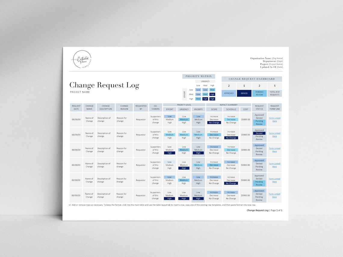 Change Request Log Template, Project Change Tracker, Project Management ...