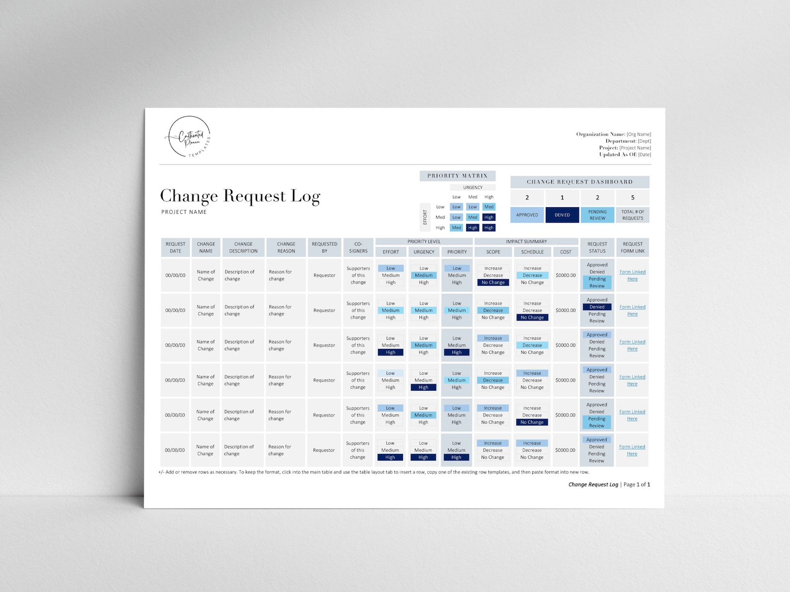 Change Request Log Template, Project Change Tracker, Project Management ...