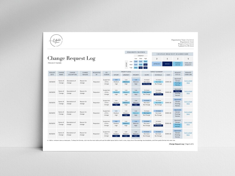 Change Request Log Template, Project Change Tracker, Project Management ...