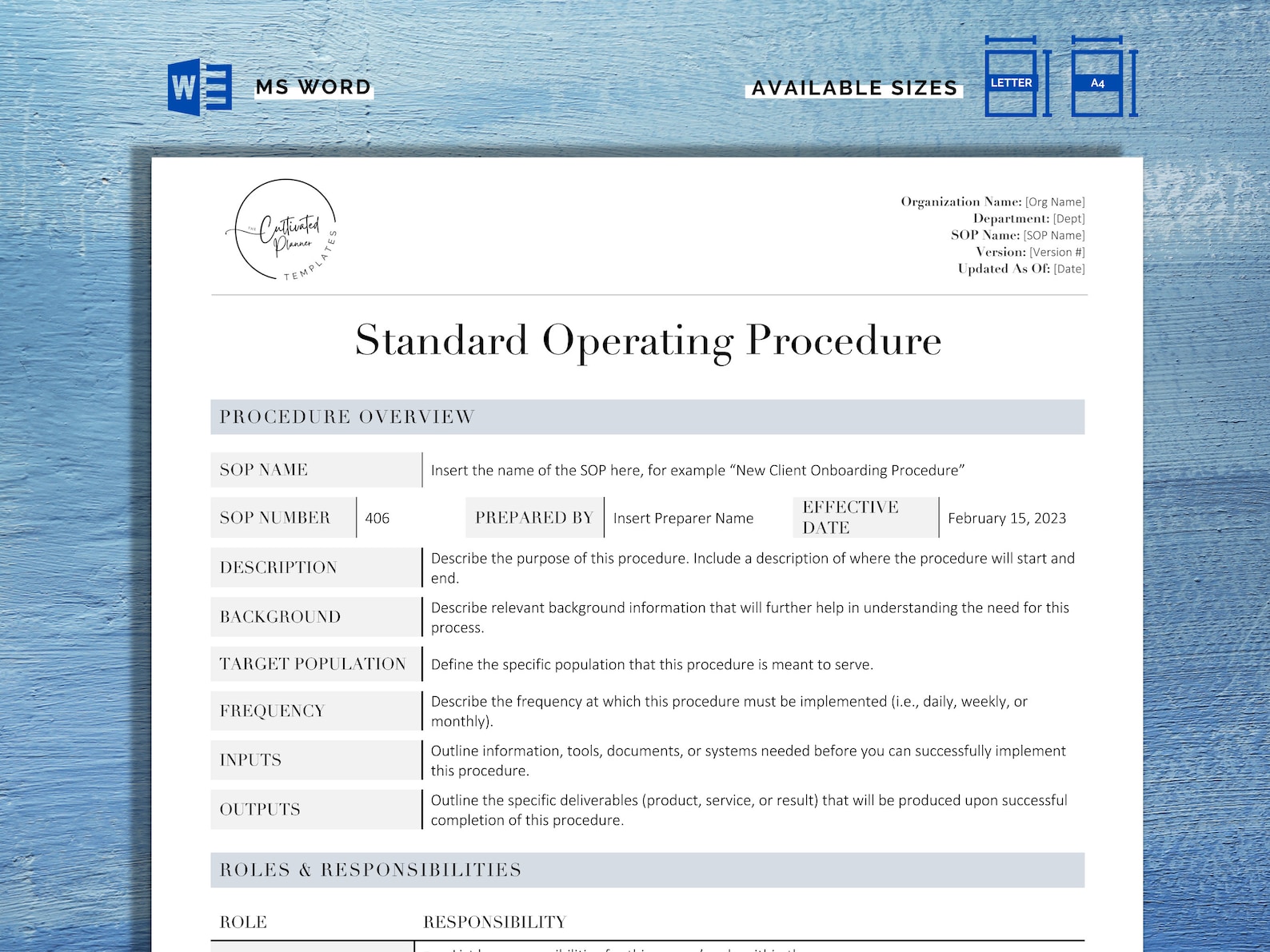 Standard Operating Procedure Template | SOP Template | MS Word ...
