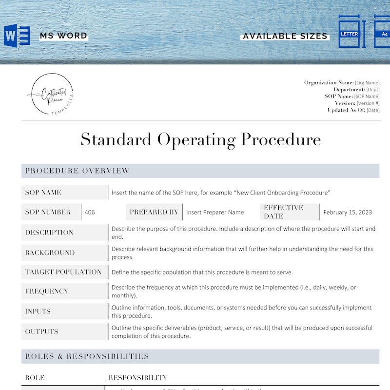 Excel Procedure Template - Etsy UK