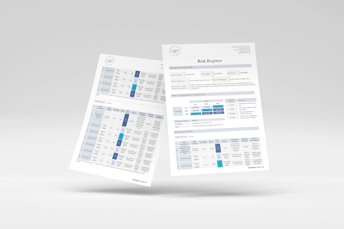 Risk Register Template Risk Log Project Management Risk Assessment Risk ...