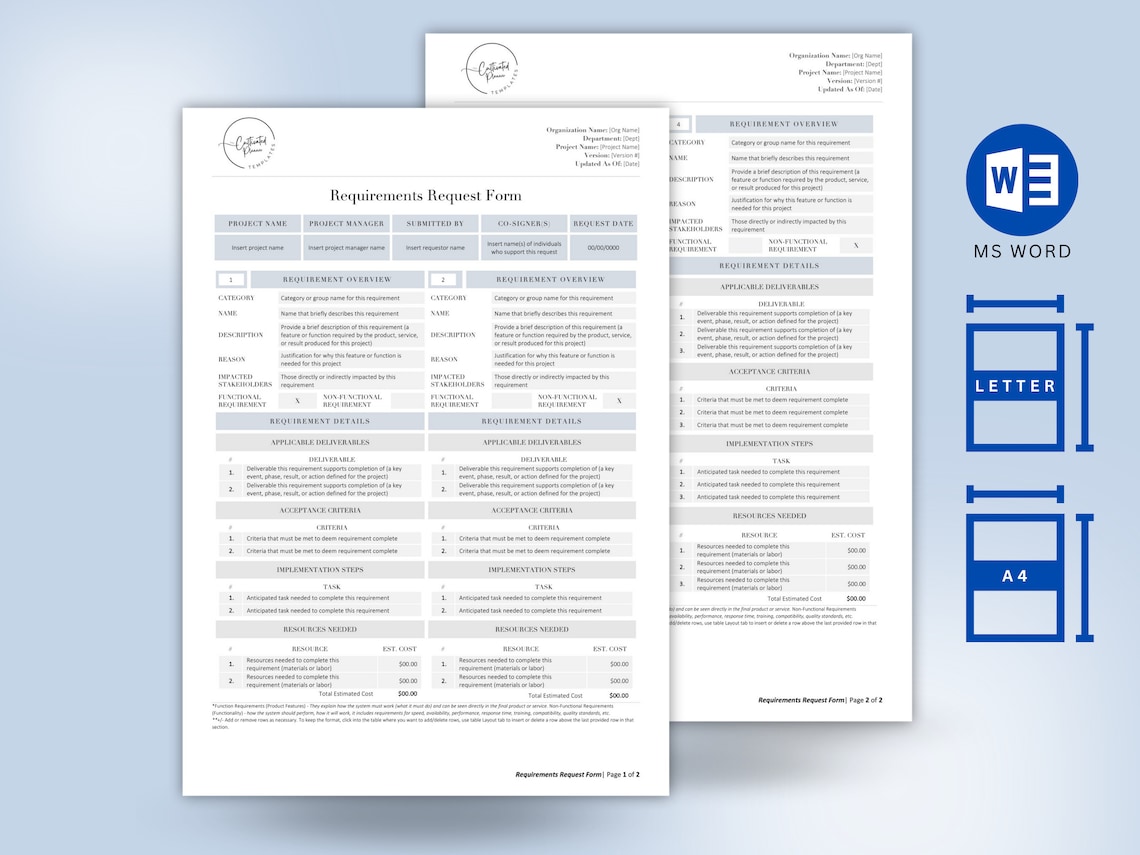 Requirements Gathering Template, Project Requirements Request Form ...