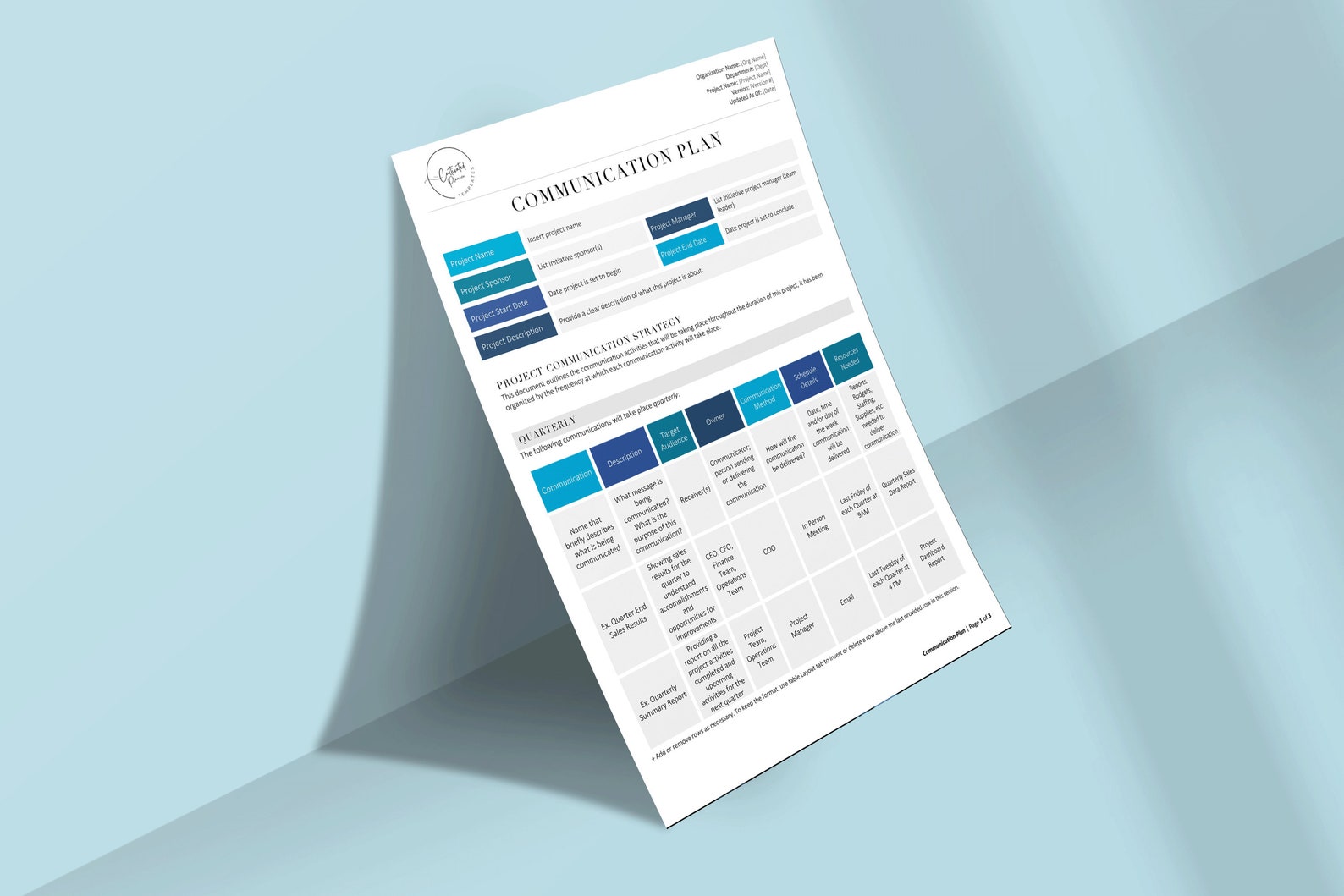 Communication Plan Template | Project Management | MS Word | Instant ...