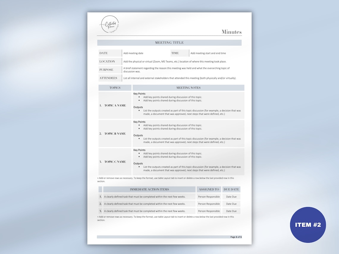 BUNDLE, Meeting Minutes Template, Meeting Agenda Printable, Meeting ...