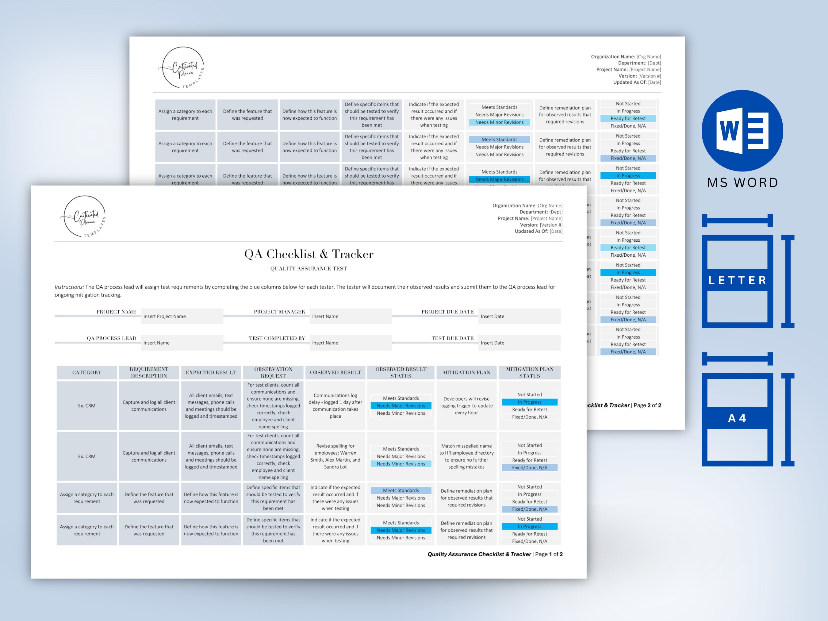 Quality Assurance Tracker, Quality Assurance Checklist, QA Tracker ...