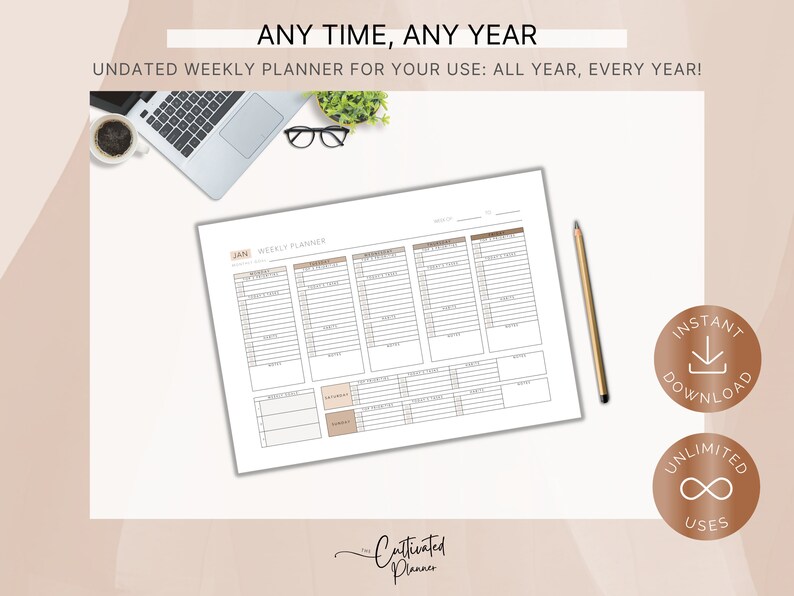 Neutral Aesthetic Weekly Planner, Minimalist Weekly Schedule, Week at a ...