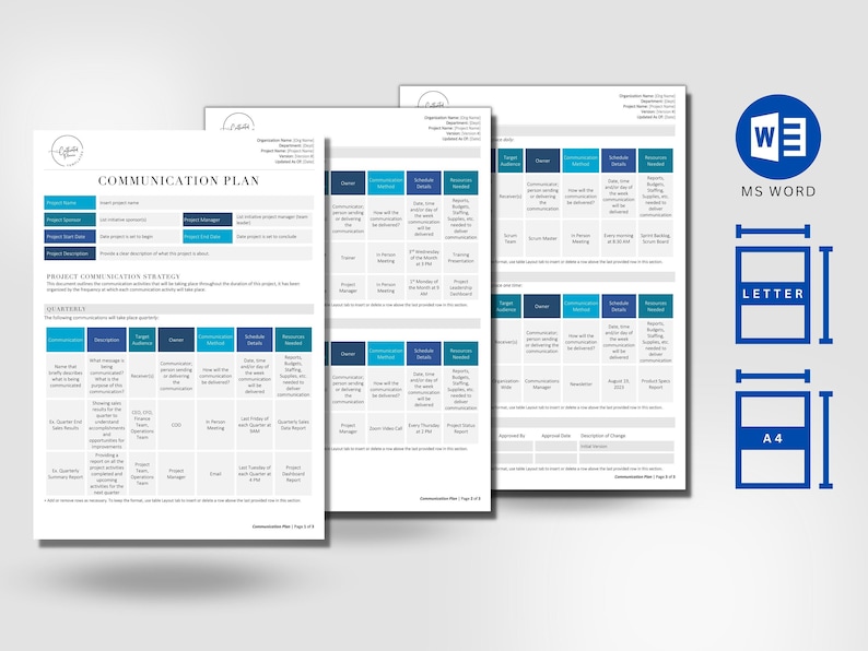 Communication Plan Template | Project Management | MS Word | Instant ...