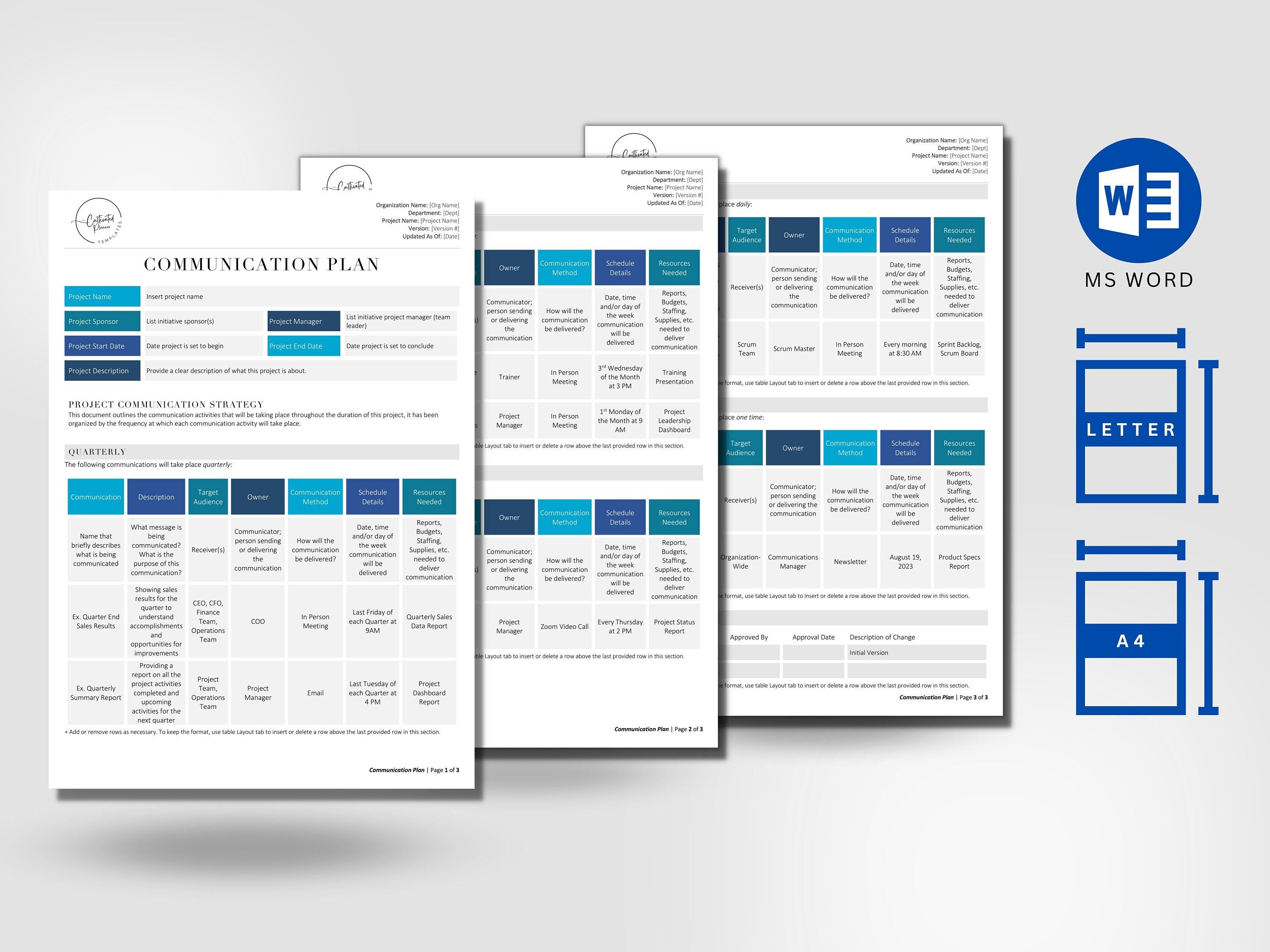 Communication Plan Template | Project Management | Ms Word | Instant