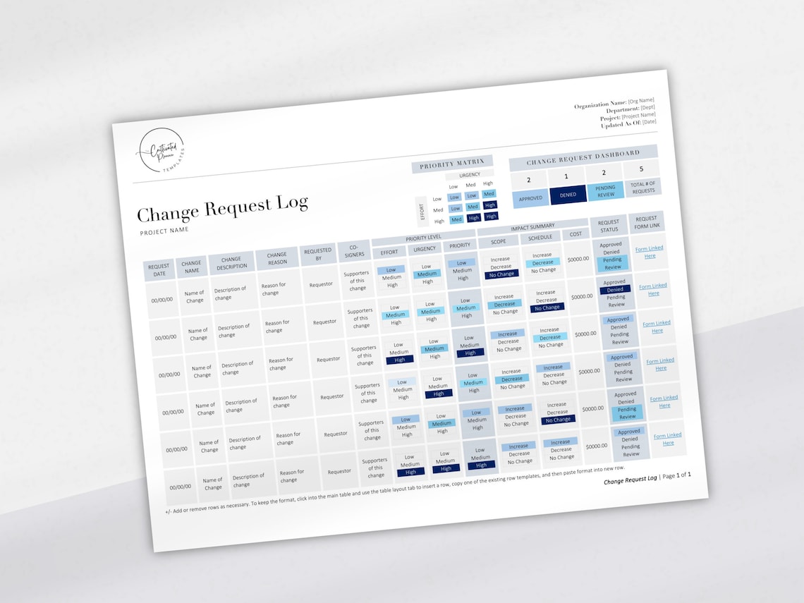 Change Request Log Template, Project Change Tracker, Project Management ...