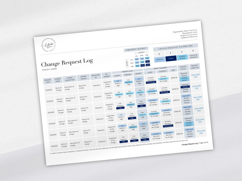 Change Request Log Template, Project Change Tracker, Project Management ...
