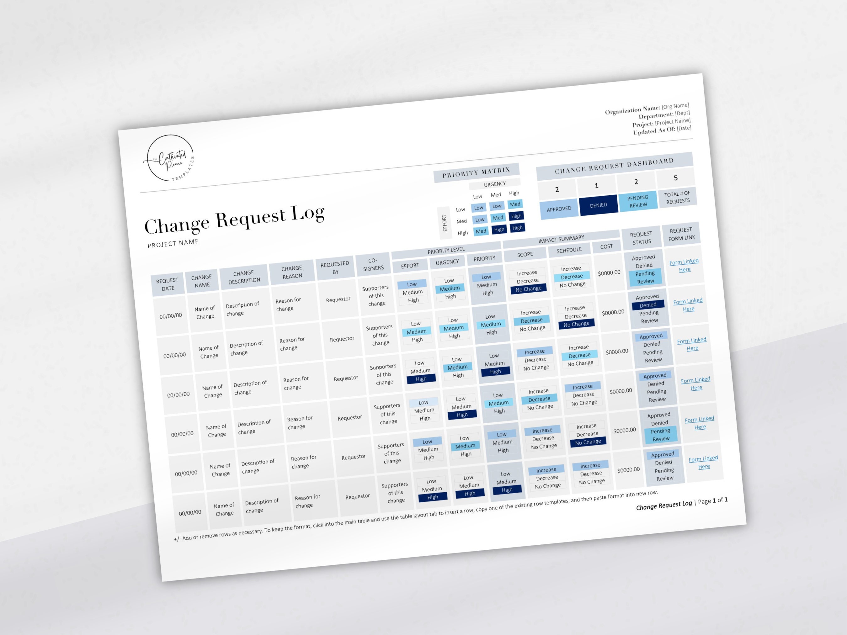 Change Request Log Template, Project Change Tracker, Project Management ...