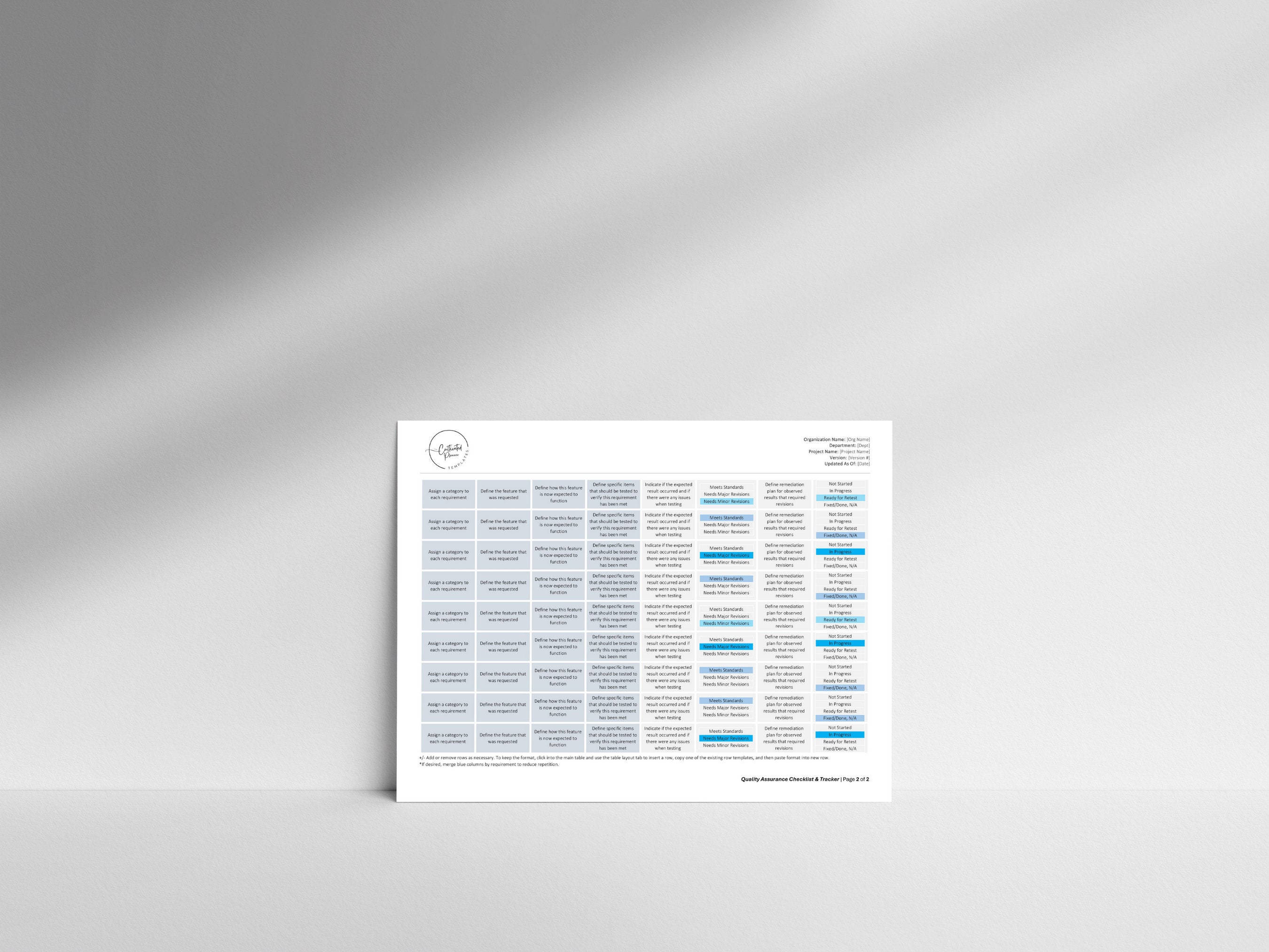 Quality Assurance Tracker, Quality Assurance Checklist, QA Tracker ...