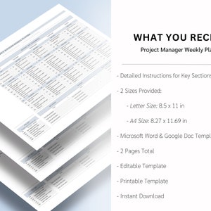 Weekly Project Manager Planner, Weekly Planner, Project Management ...