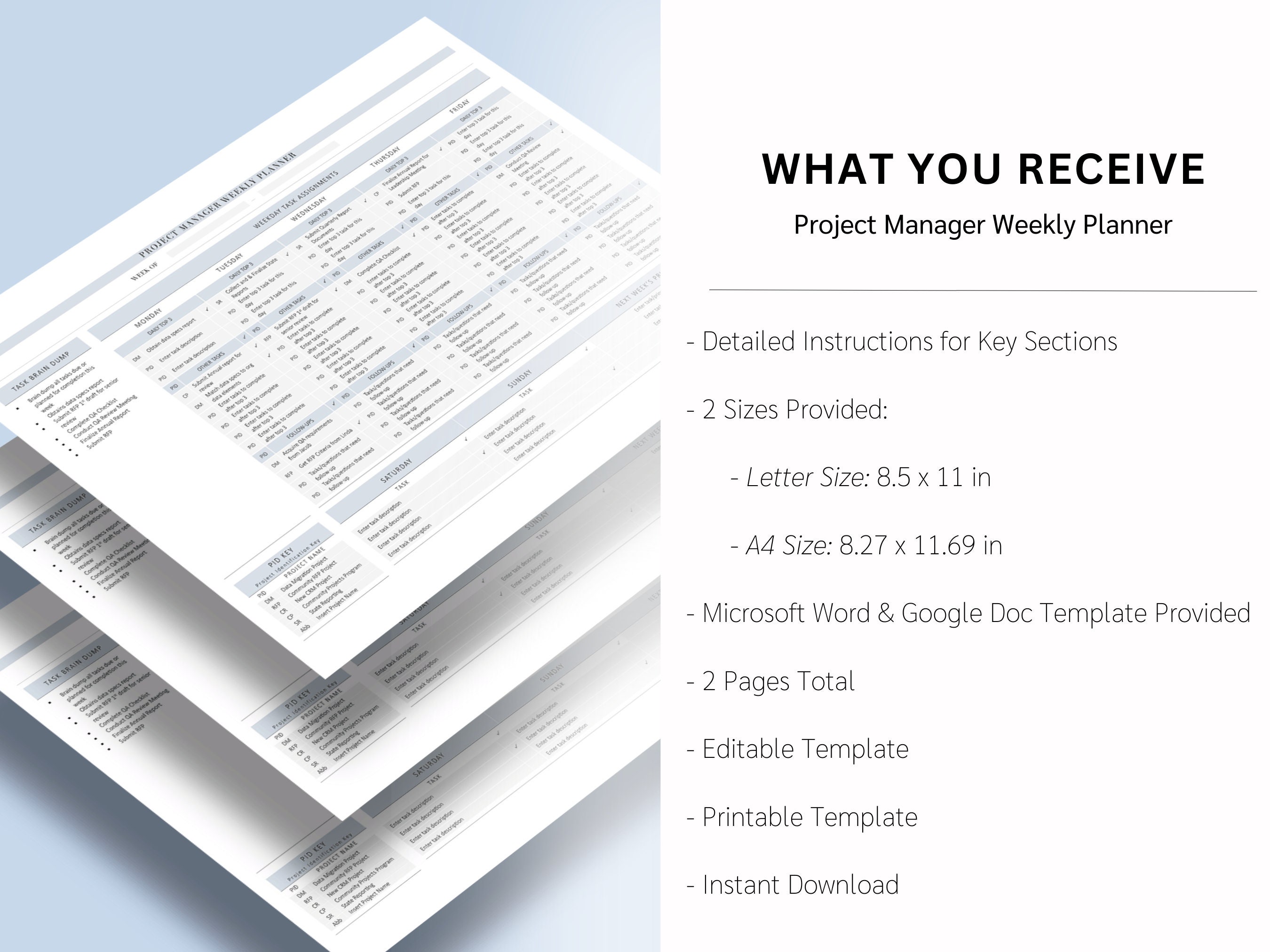 Weekly Project Manager Planner, Weekly Planner, Project Management ...