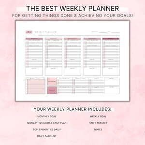 Pink Aesthetic Weekly Planner, Minimalist Weekly Schedule, Week at a ...