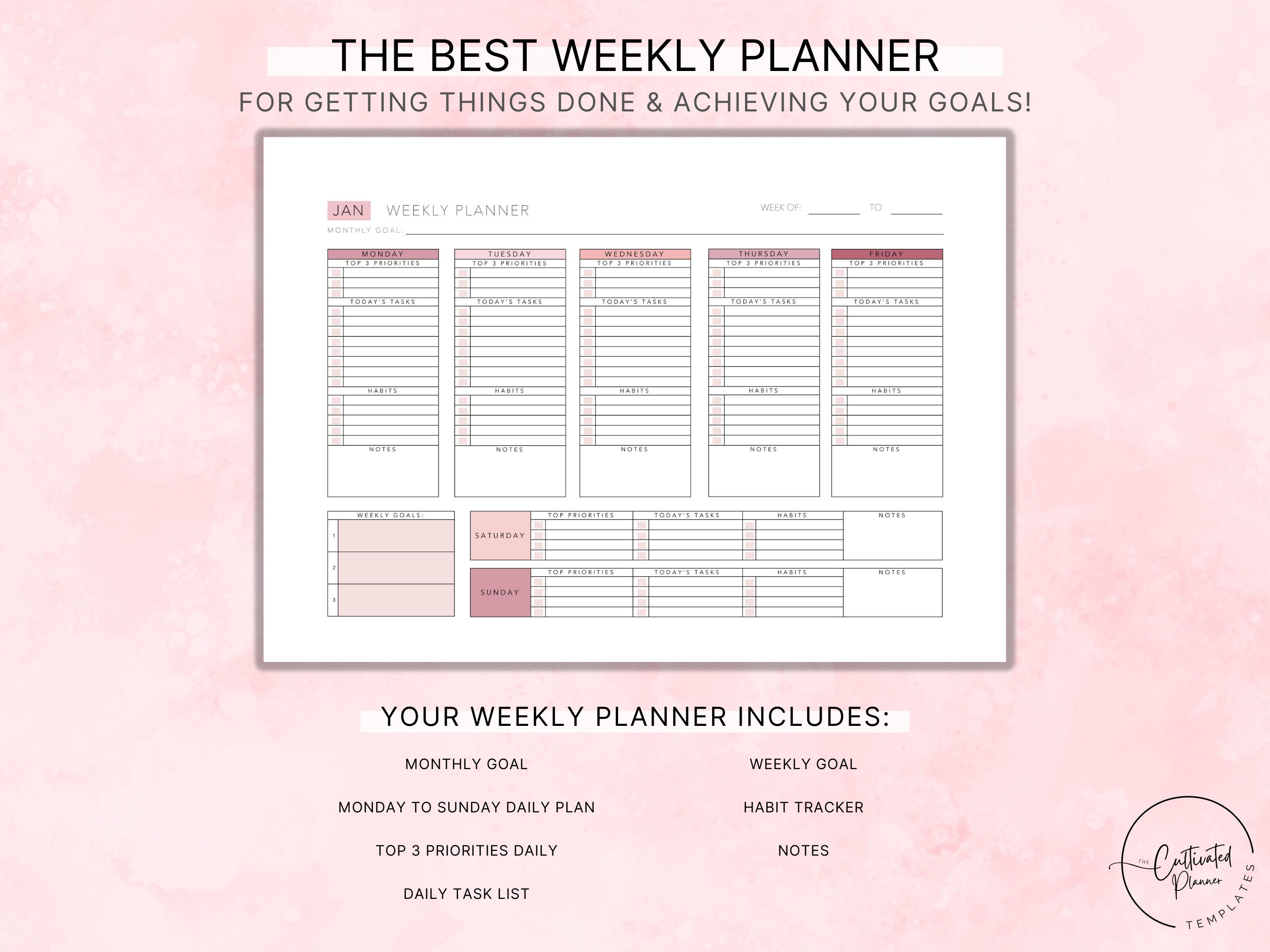 Pink Aesthetic Weekly Planner, Minimalist Weekly Schedule, Week at a ...