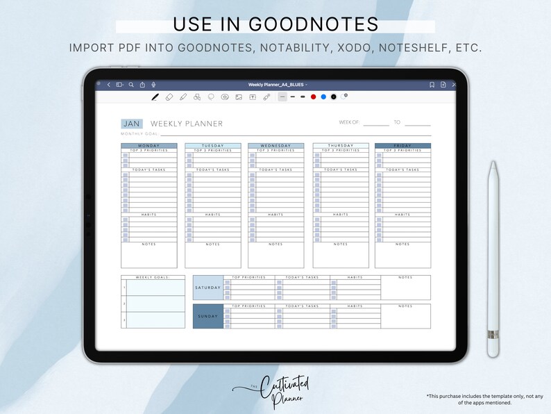 Blue Weekly Planner Minimalist Weekly Schedule Week at a - Etsy