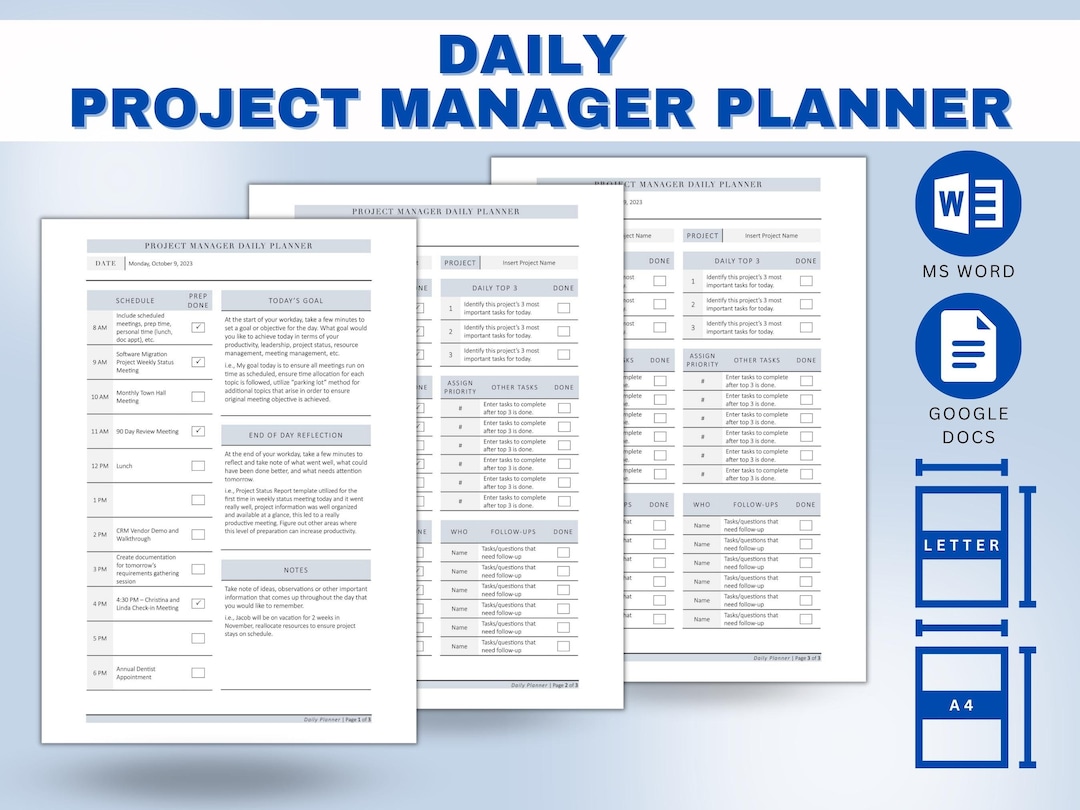 Daily Project Manager Planner, Daily Planner, Project Management ...