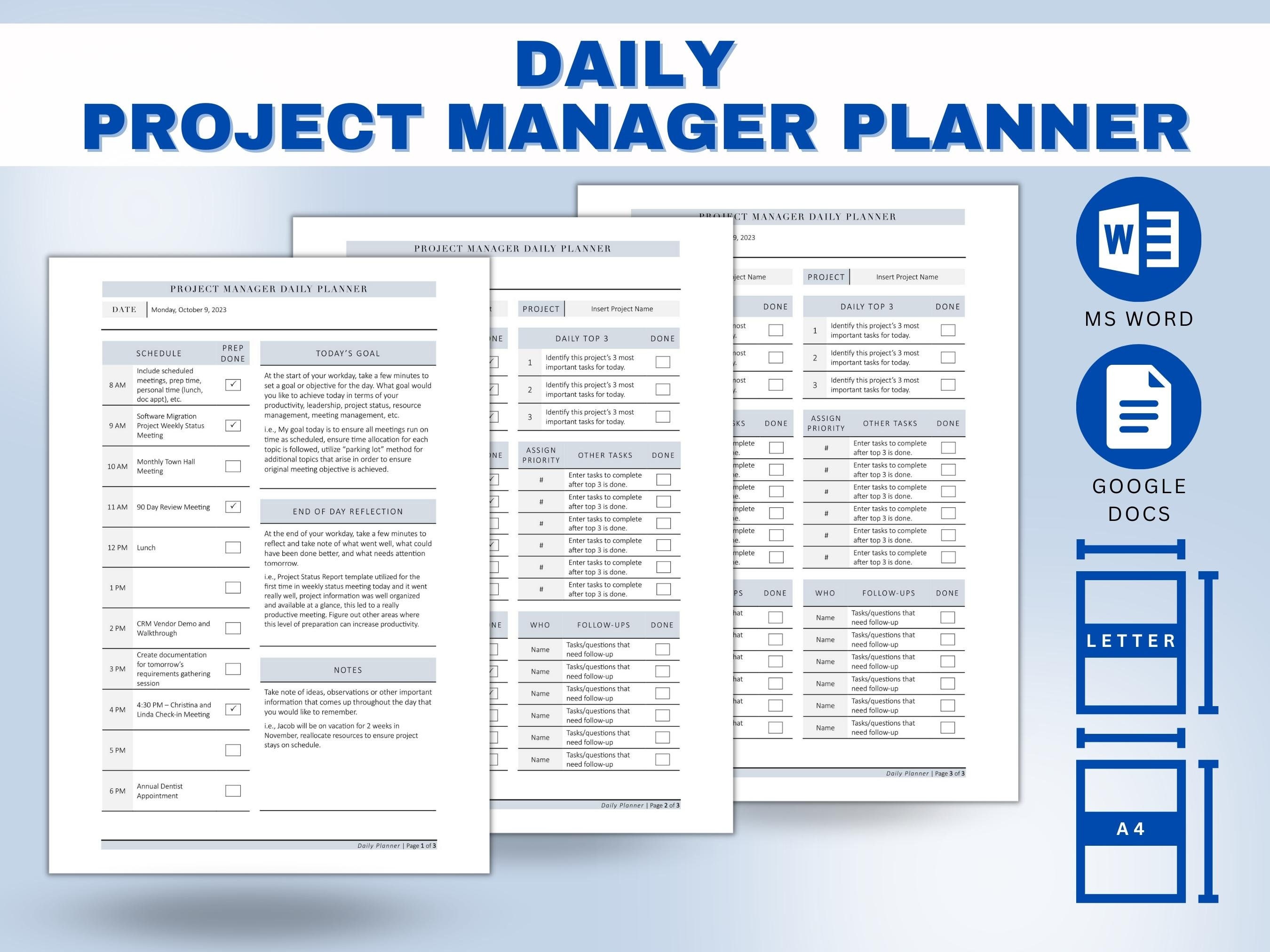 Daily Project Manager Planner, Daily Planner, Project Management ...