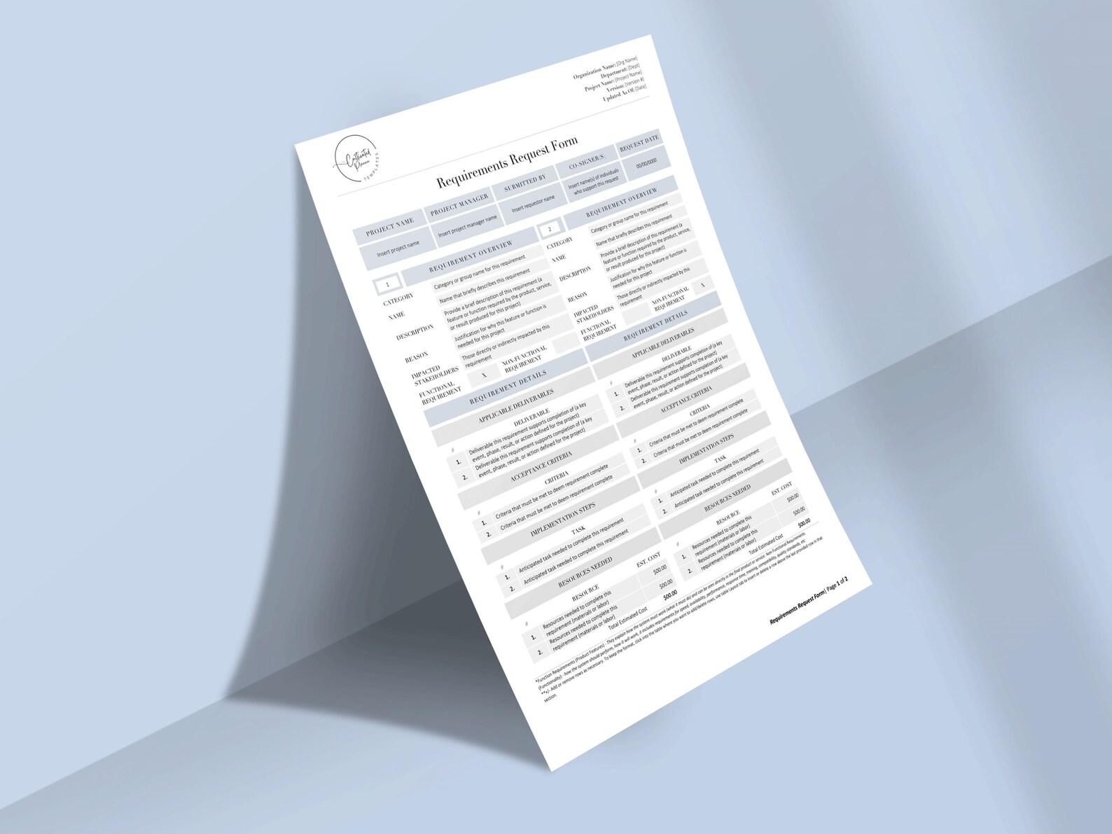 Requirements Gathering Template, Project Requirements Request Form ...