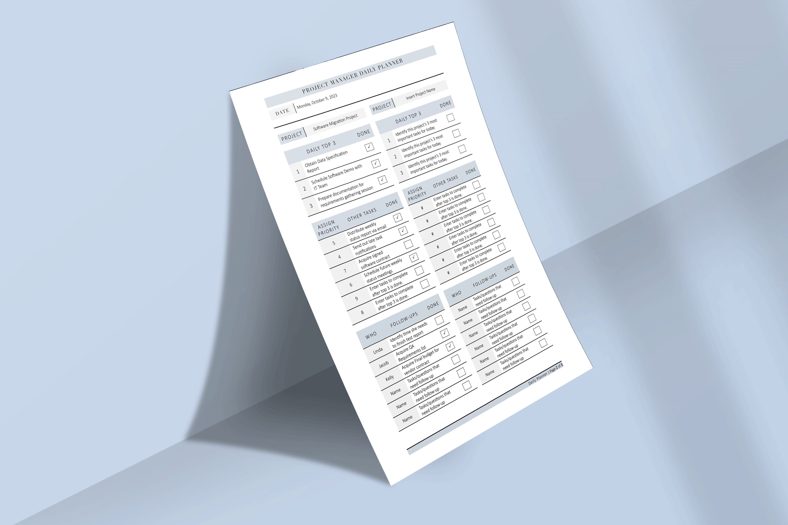 Daily Project Manager Planner, Daily Planner, Project Management ...