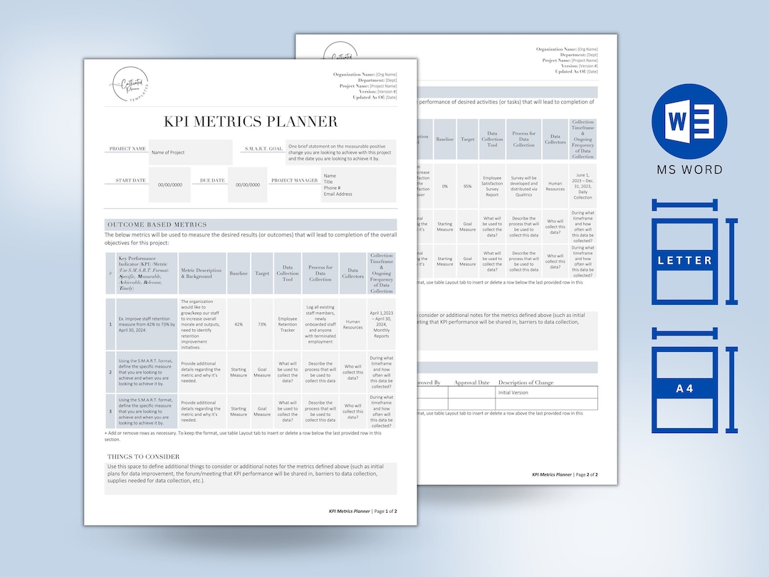 KPI Planner Template | Metrics Planner Template | Project Management ...