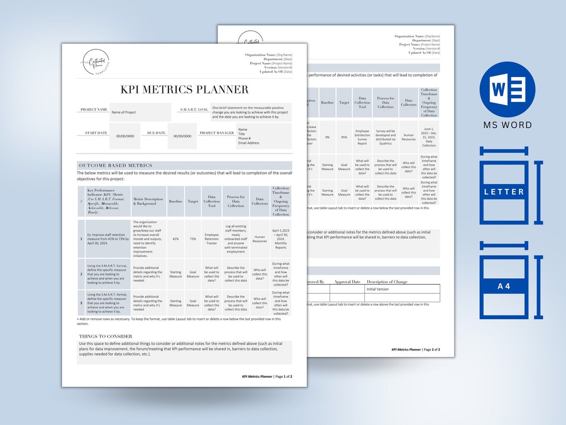 KPI Planner Template | Metrics Planner Template | Project Management ...