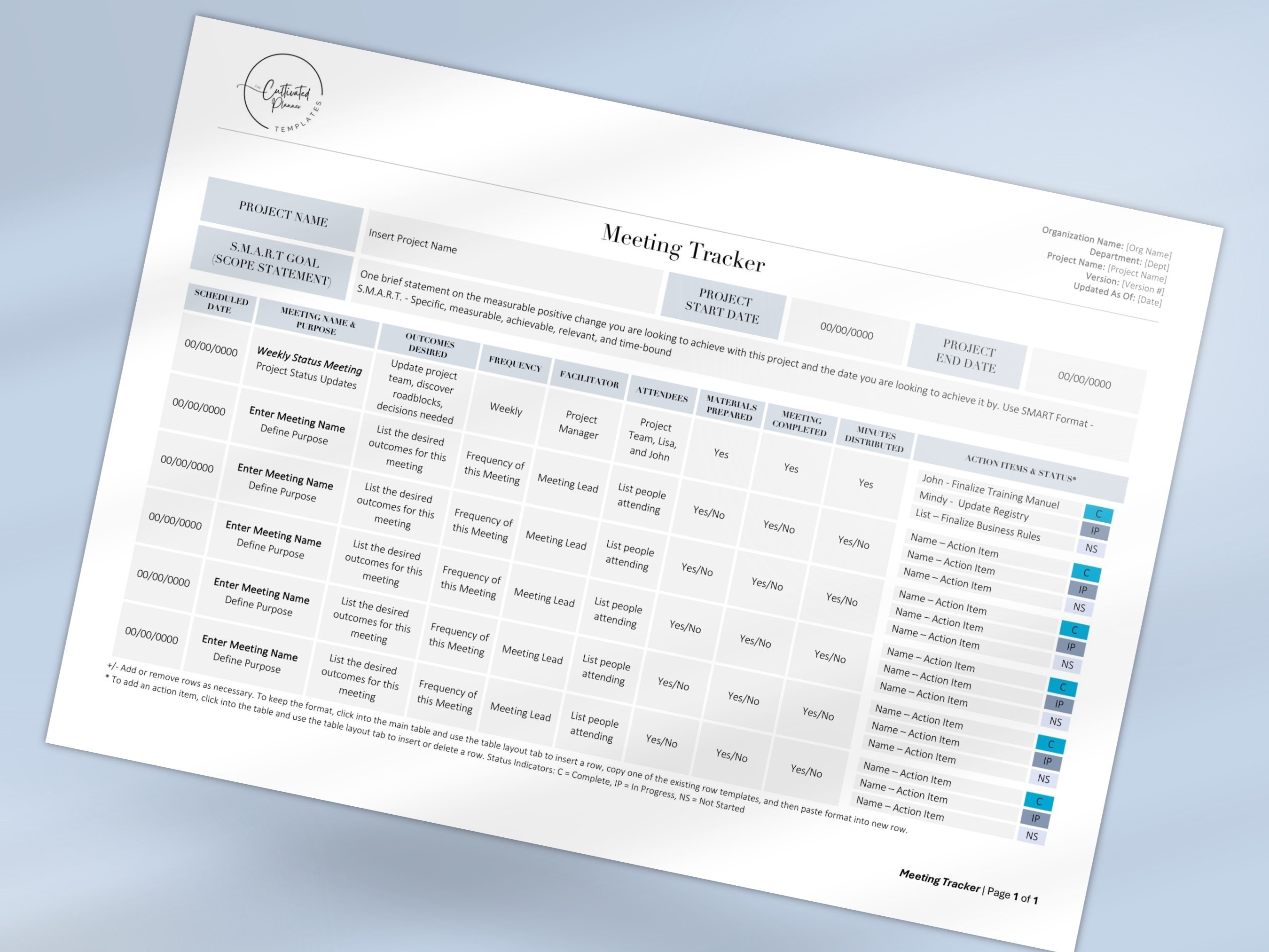 Meeting Tracker | Meeting Log | Meeting Minutes Template | Action Items ...