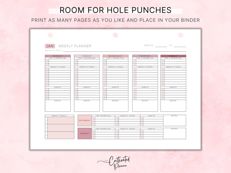 Pink Aesthetic Weekly Planner, Minimalist Weekly Schedule, Week at a ...