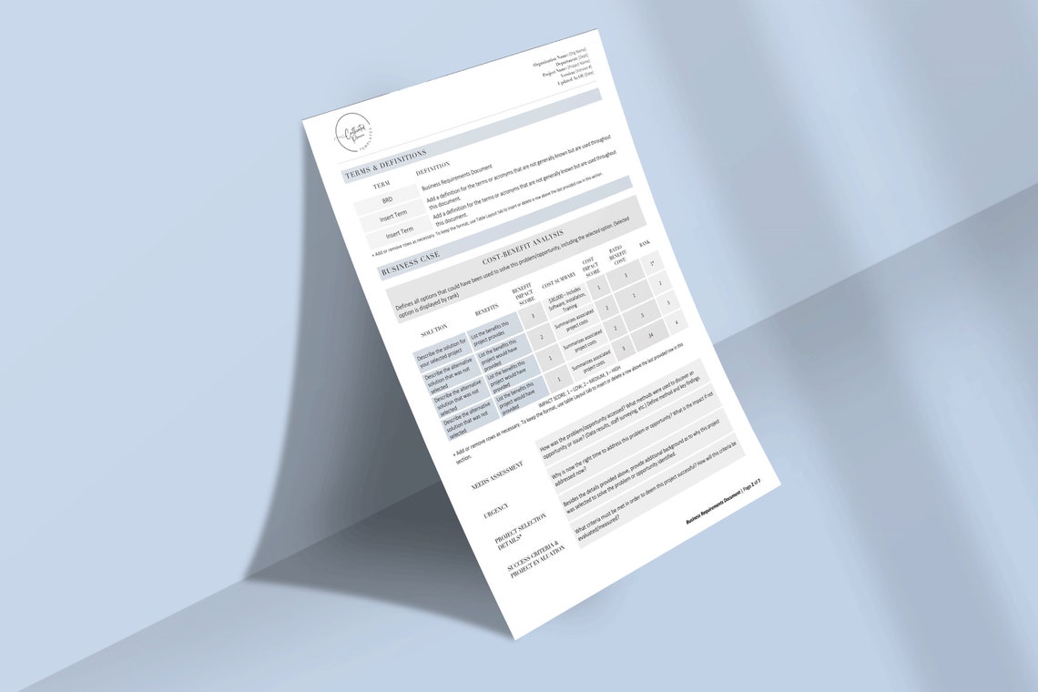 BRD, Business Requirements Document, Project Management Template ...