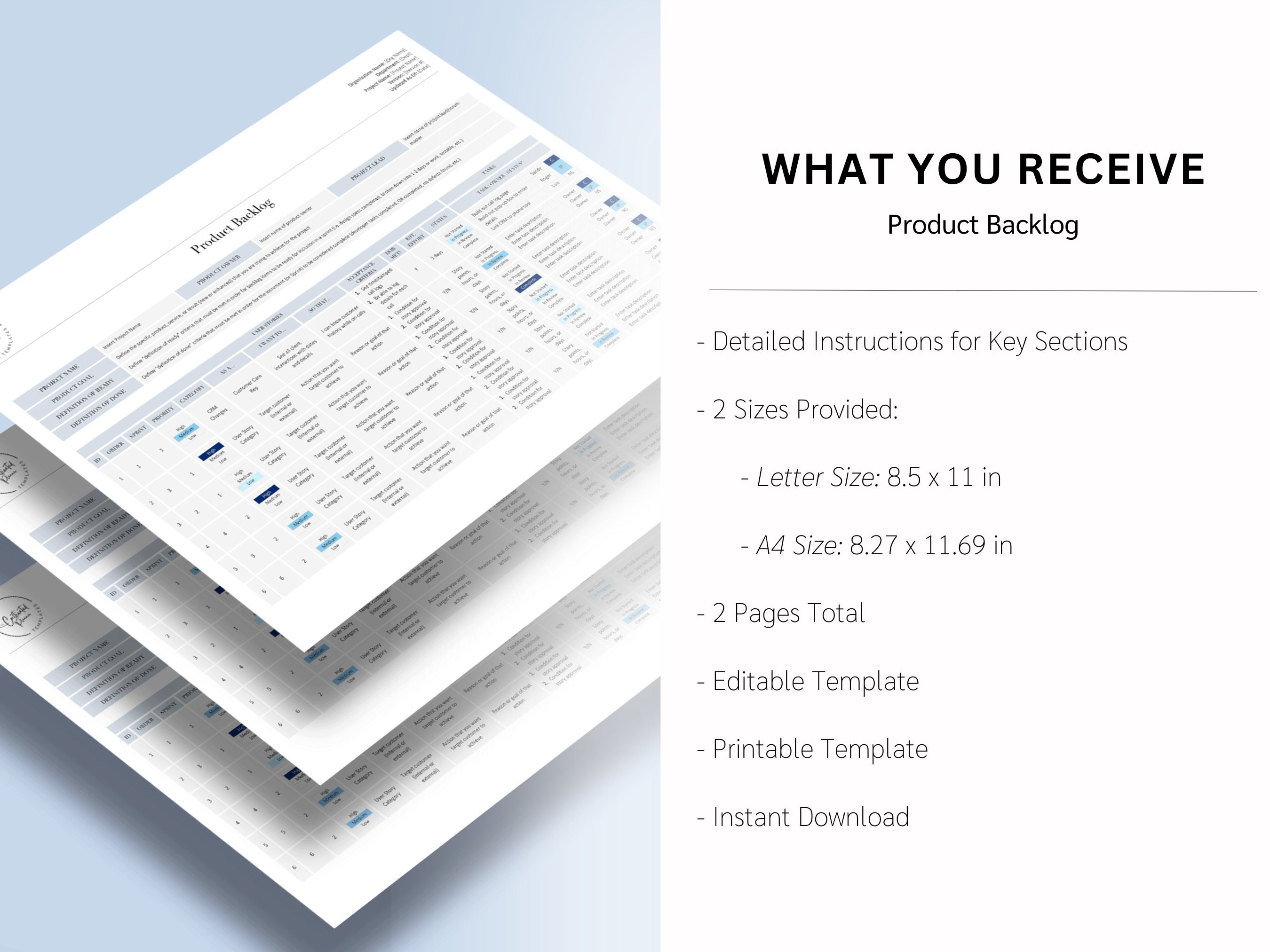 Product Backlog Template, Agile Project Template, User Story Template ...
