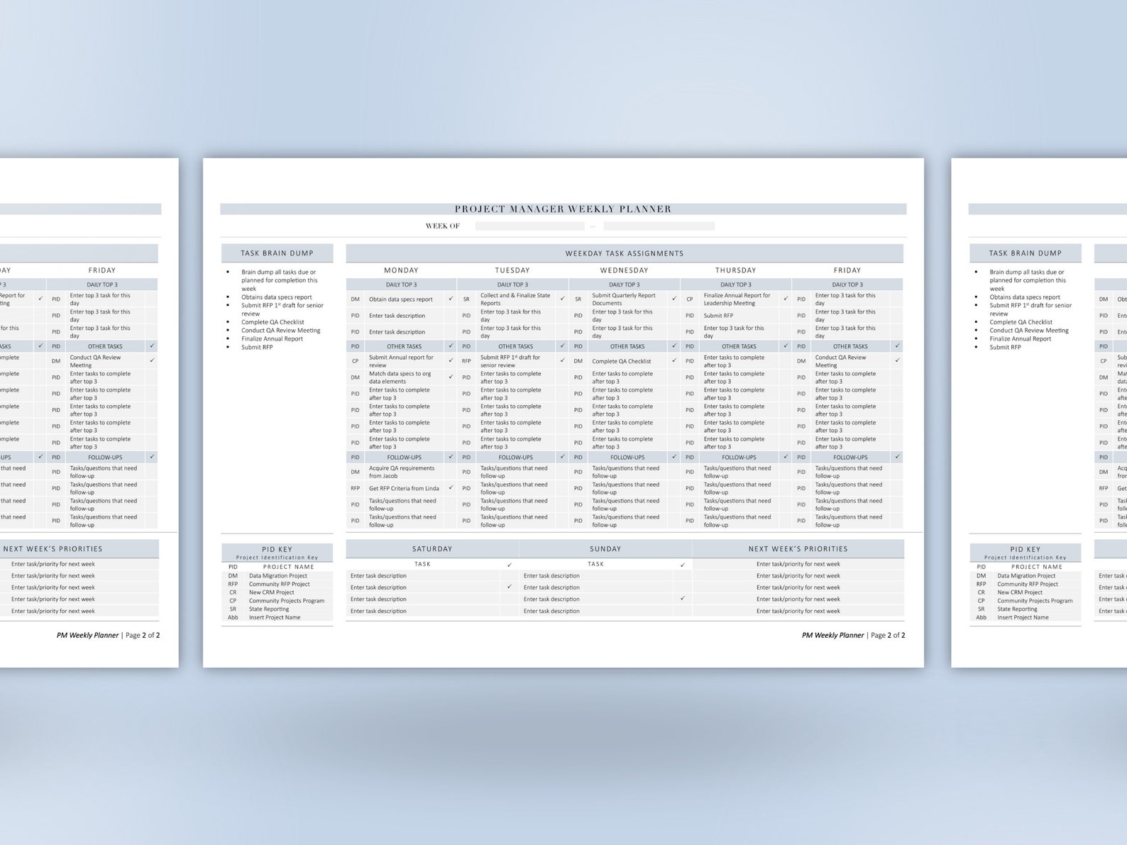 Weekly Project Manager Planner, Weekly Planner, Project Management ...