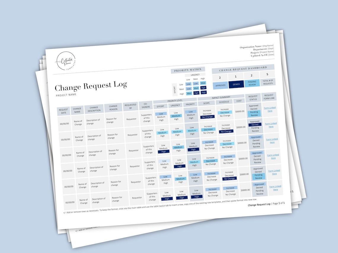 Change Request Log Template, Project Change Tracker, Project Management ...