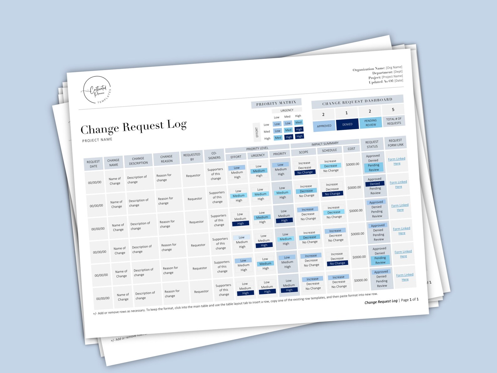 Change Request Log Template, Project Change Tracker, Project Management ...