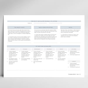 Weekly Project Manager Planner, Weekly Planner, Project Management ...