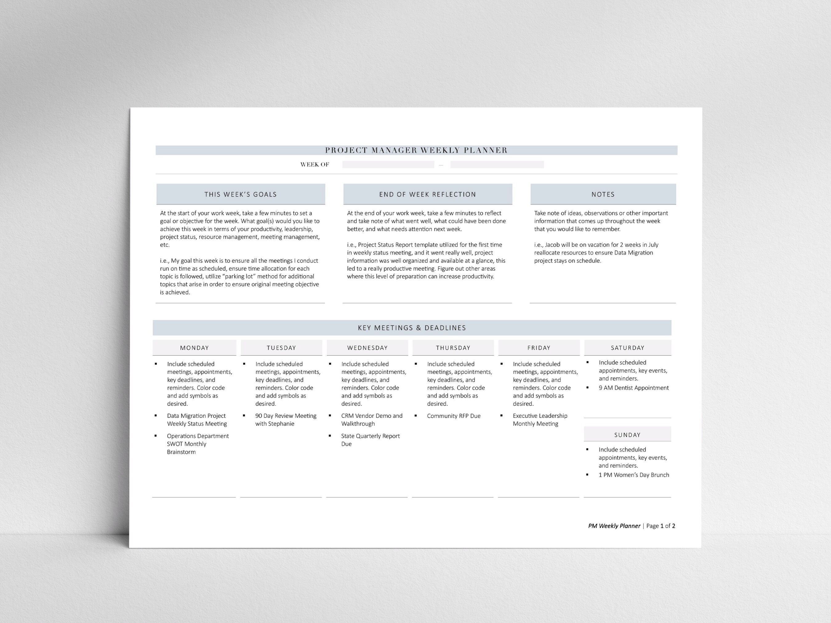 Weekly Project Manager Planner, Weekly Planner, Project Management ...