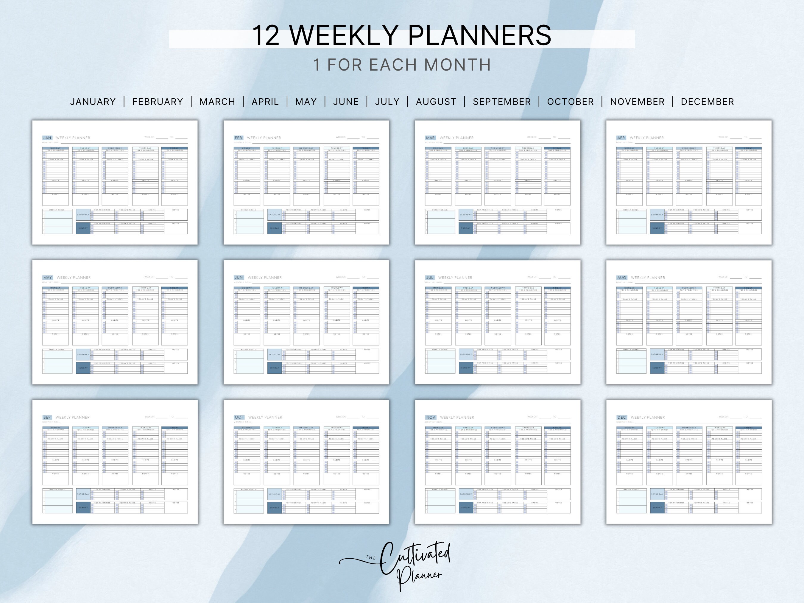 Blue Weekly Planner, Minimalist Weekly Schedule, Week at a Glance ...