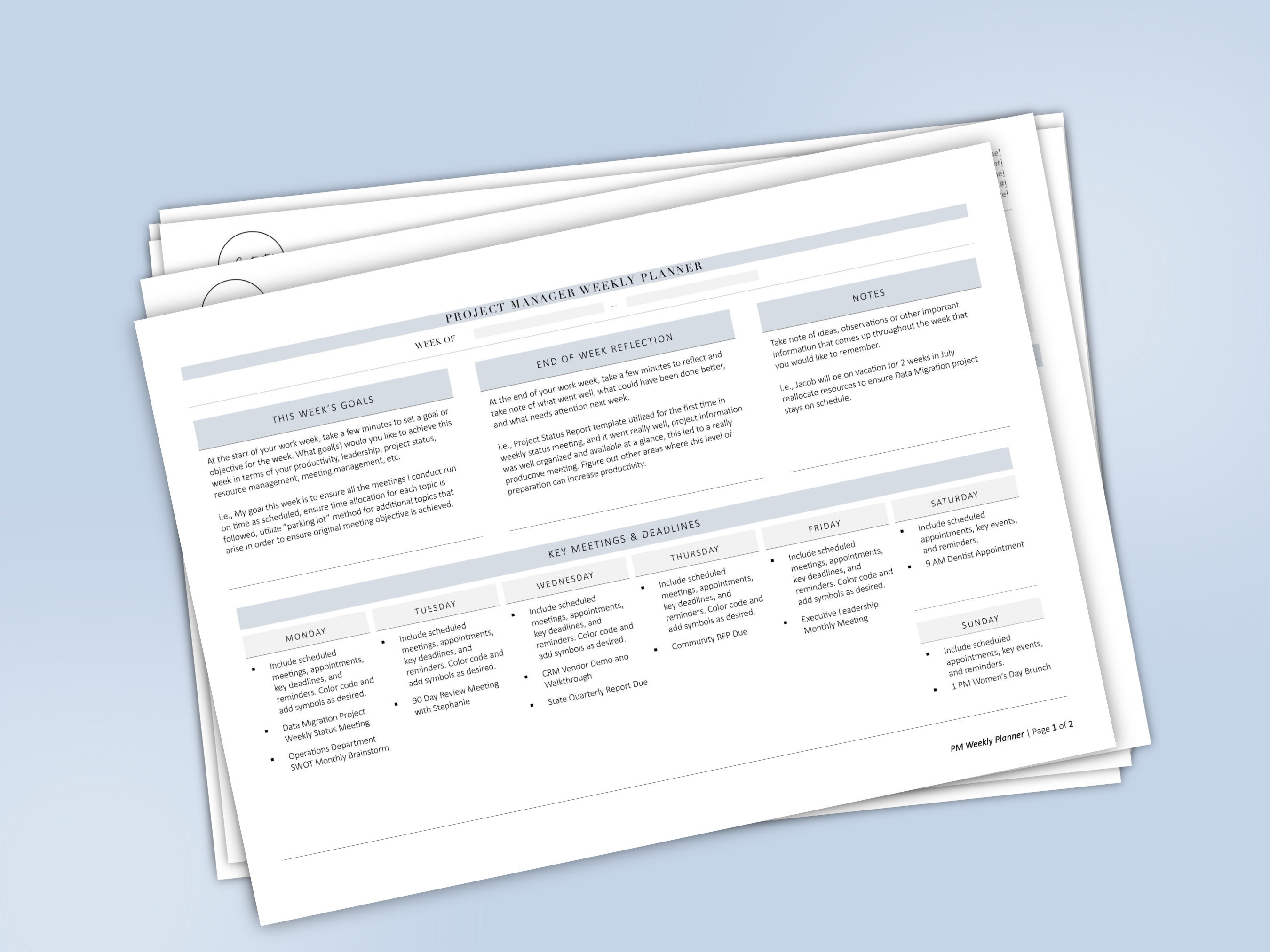 Weekly Project Manager Planner, Weekly Planner, Project Management ...